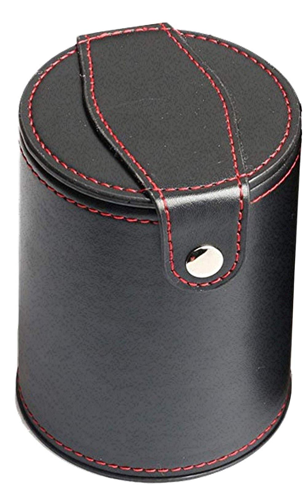 Set of Dice Cup with Storage Compartment Black PU Leather Red Felt Lined + (5) 16mm Poker Dice (Gift Boxed) (Poker (Rounded Corners, Clubs Ace) - White)