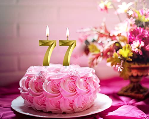 Gold 77th Birthday Candles,Gold Number 77 Cake Topper for Birthday Decorations Party Decoration