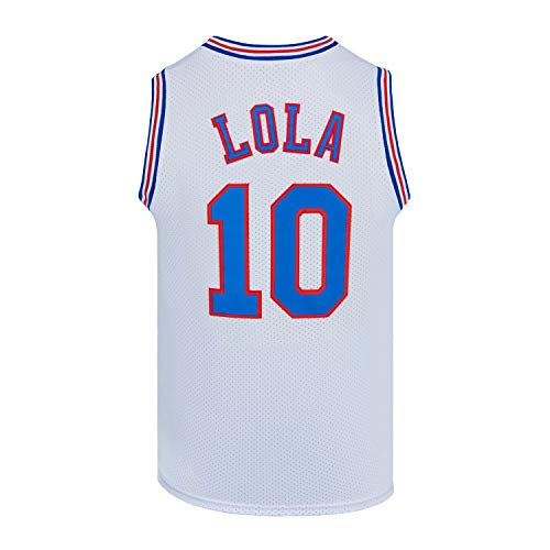 Mens Basketball Jerseys #10 Lola Space Movie Jersey Shirts White/Black (White, Large)
