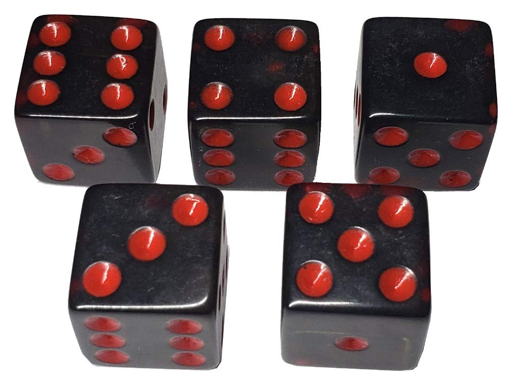 Set of Dice Cup with Storage Compartment Black PU Leather Red Felt Lined + (5) 16mm Tranparent Dice (Gift Boxed) (Smoke/Red)