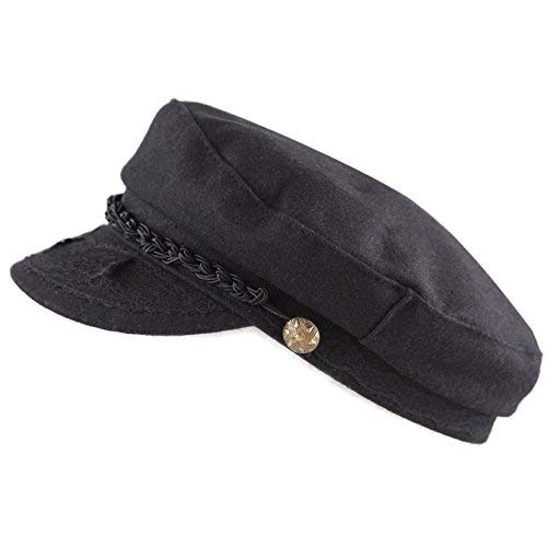 The Hat Depot 1400CD1970 Winter Unisex 100% Wool Greek Fisherman's Hat (S/M, Black)
