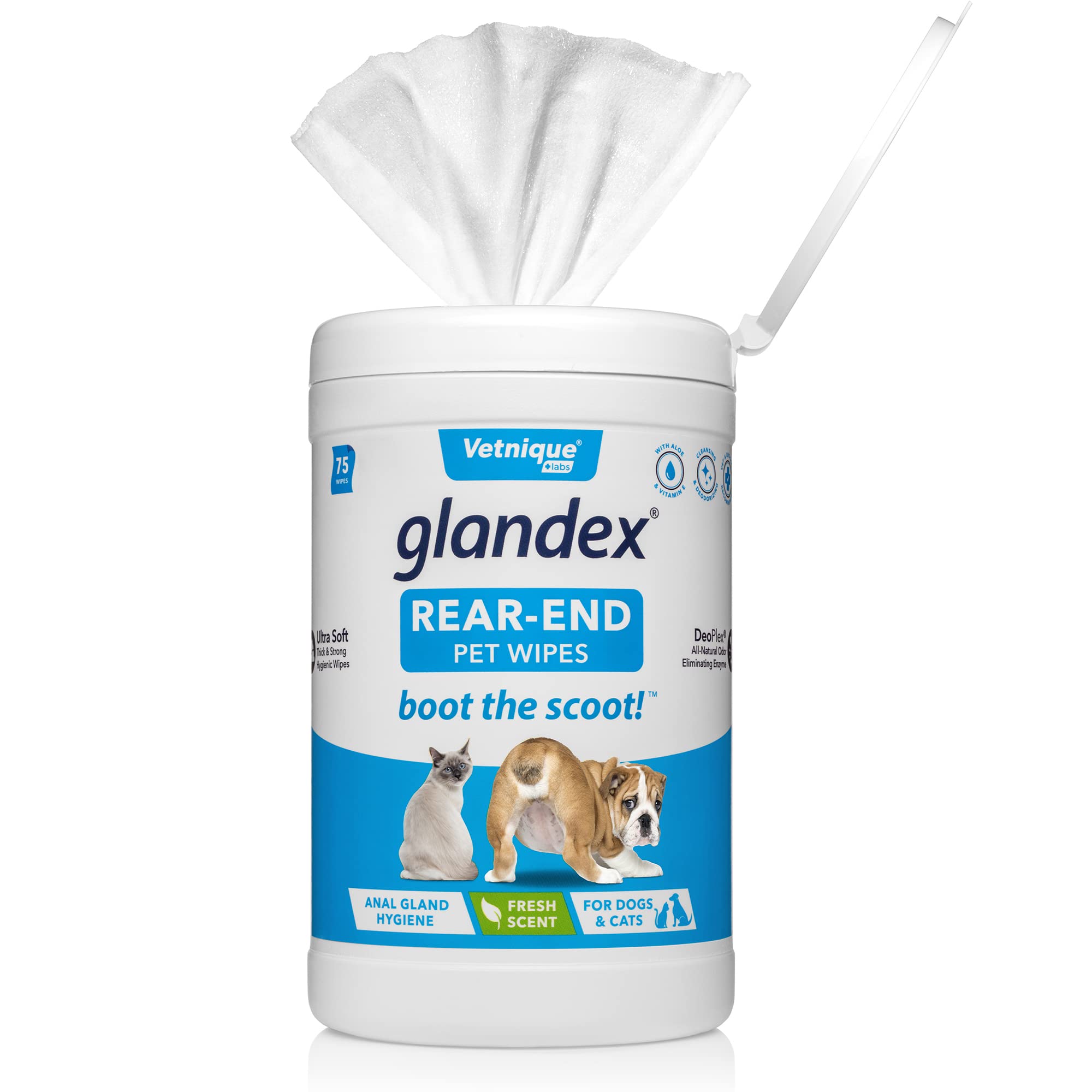 Glandex 30ct Peanut Butter Anal Gland Soft Chews with Glandex 75ct Pet Wipes Bundle by Vetnique Labs