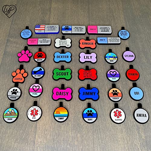 LYP Soundless Slide-On Collar Dog ID Tag - Designer Deep Engraved Silicone β Engraving Will Last - Pet ID Tags, Dog Tags, Cat Tags (Paw - Hot Pink, Medium)