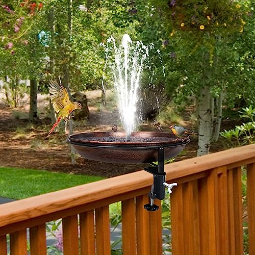 DREAMSOUL Deck Mounted Bird Bath Metal Birdbath Bowl Unheated with Lightweight Detachable, Bird Baths with Adjustable Sturdy Steel Clamp for Deck Railing Balcony Yard Outdoors Garden Decoration