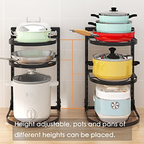 Pot and Pan Rack Organizer Holder,Heavy Duty Adjustable Standing Pan & Pot Racks,Wall Mounted Kitchen Cookware Rack For Pot Storage Under Kitchen Counters, Cabinets, Sink Cabinets (4-Tier,Black)