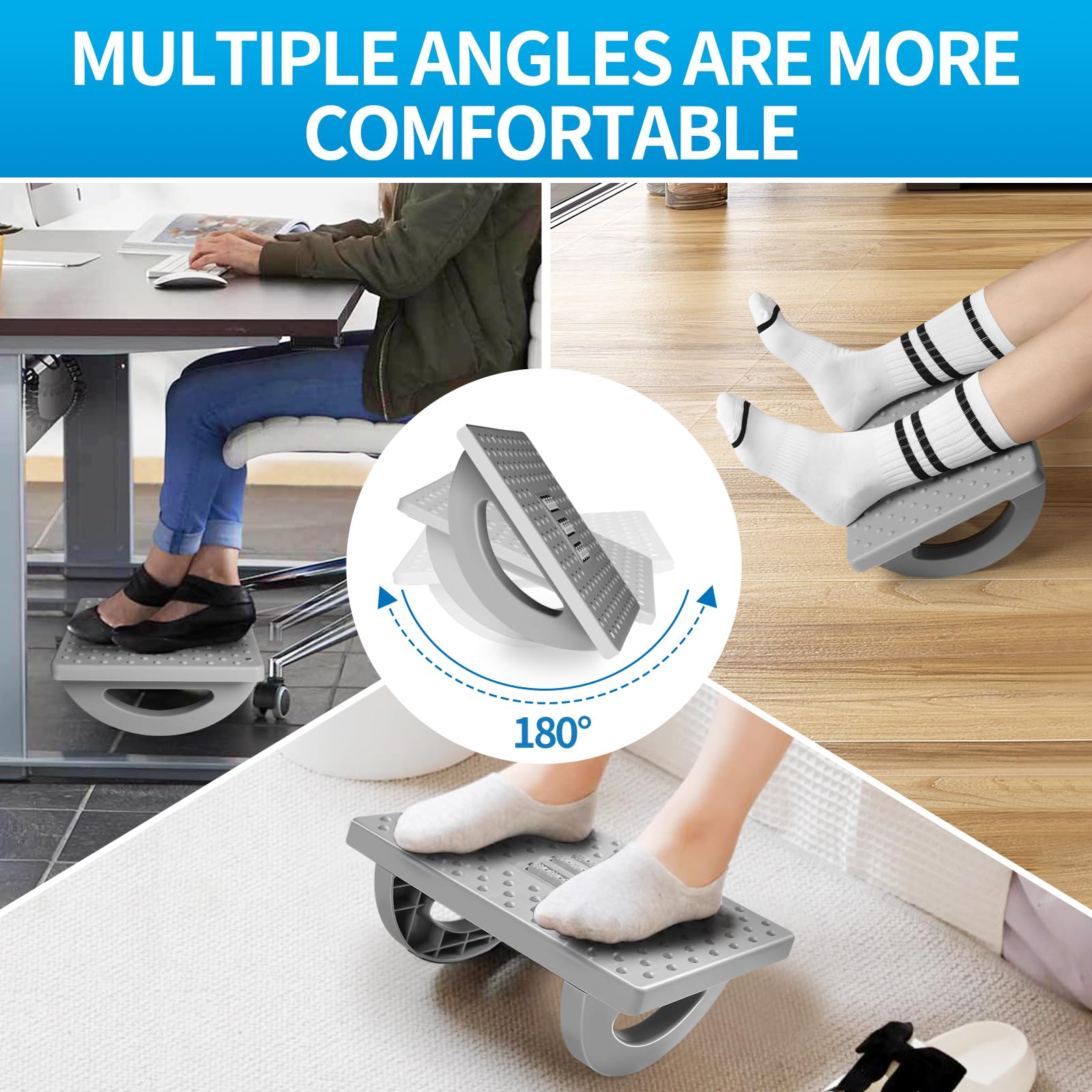 COBETE Rocking Foot Rest Under Desk for Office Use, Comfort Foot Stock for Desk with Massage Function, Ergonomic Adjustable Footrest That Can Improve Sitting Posture and Alleviate Fatigue(Black)