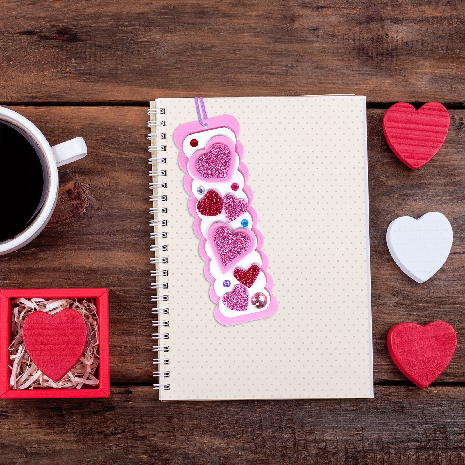 Winlyn 24 Sets Valentine's Day Decorations DIY Heart Bookmarks Valentine Craft Kits Blank Foam Bookmarks with Assorted Hearts Stickers for Kids Classroom Activities Reading Party Favors Gift Exchange