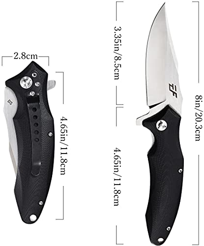 Eafengrow EF339 Folding Knife D2 Blade and G10 Handle with Clip Folding Camping Knives Outdoor Pocket Knives (black)