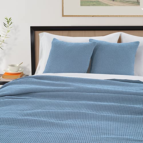 HILLFAIR 100% Cotton Blanket with 2 Throw Pillow Cover 18x18 Inch - 102x108 Inch California King Size Bed Blankets- Soft Breathable Blanketsā Extra Large Oversized Cotton Blankets- Blue Bed Blankets