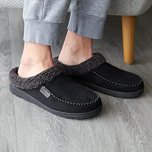 Dearfoams mens Brendan Memory Foam Clog Slipper, Black (Whipstitch), Large Medium US