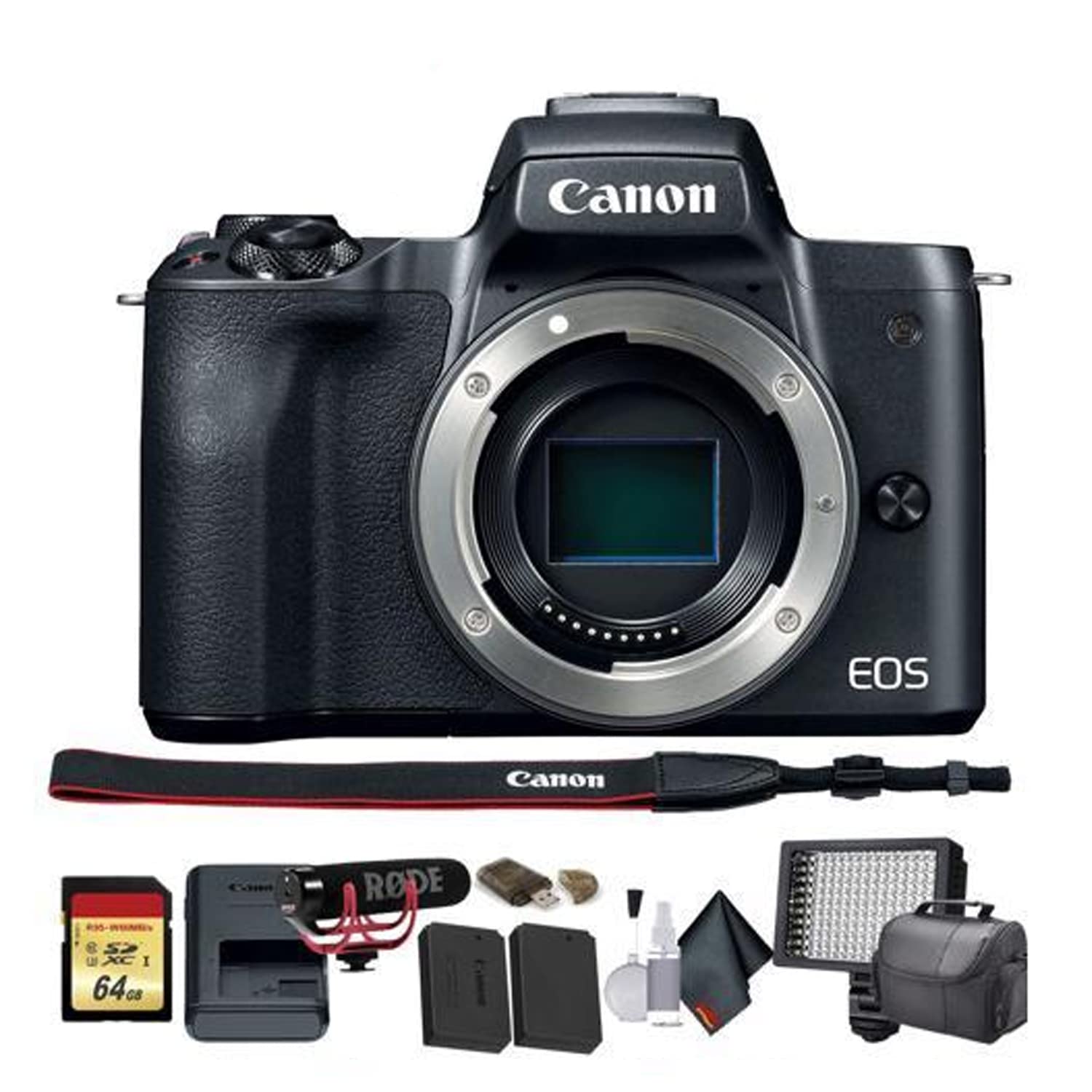 Canon EOS M50 Mirrorless Digital Camera (International Model) (2680C001) W/Bag, Extra Battery, LED Light, Mic, Filters + More - Advanced Bundle (Renewed)