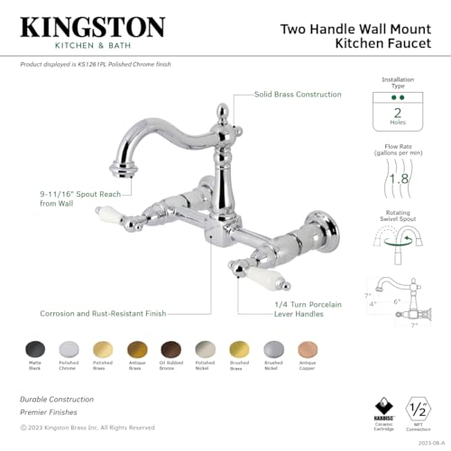 Kingston Brass KS1265PL Heritage Two-Handle Wall Mount Kitchen Faucet, Oil Rubbed Bronze