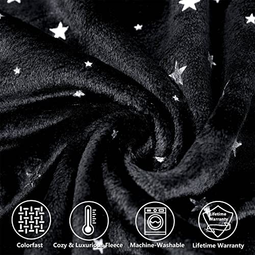 NANPIPER Fleece Blankets Cozy Microfiber King Size Blanket,Super Soft Star Foil Print,90"x 108" Black