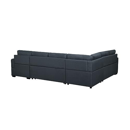 Eafurn 114.2”U Shaped Sectional Sofa with Pull Out Full Bed and Storage Chaise Lounge,6 Seater Oversized Couch with Removable Cushion Back,Tufted Sofa & Couches for Living Room Furniture Set