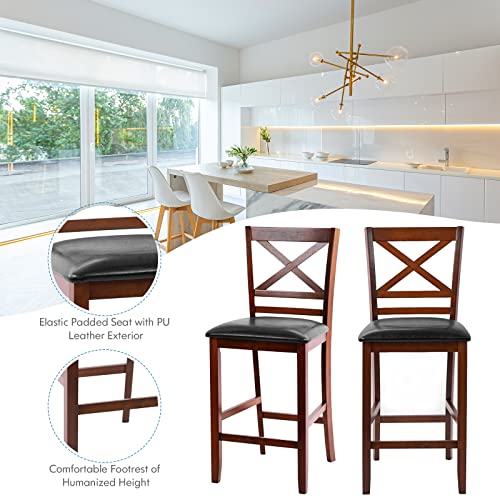 COSTWAY Bar stools Set of 4, Modern 25β Counter Height Dining Pub Stools with X-Shaped Backrest, Soft Cushion & Durable PU Seat, Simplistic Armless Kitchen Chairs for Home, Cafe Store, Restaurant (4)