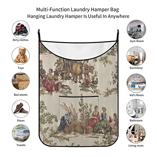 Hanging Laundry Hamper Bag French Country Door Hanging Hamper with Front Pocket Save Bathroom Space Hanging Laundry Bag Size 20X26inch Door Laundry Basket.