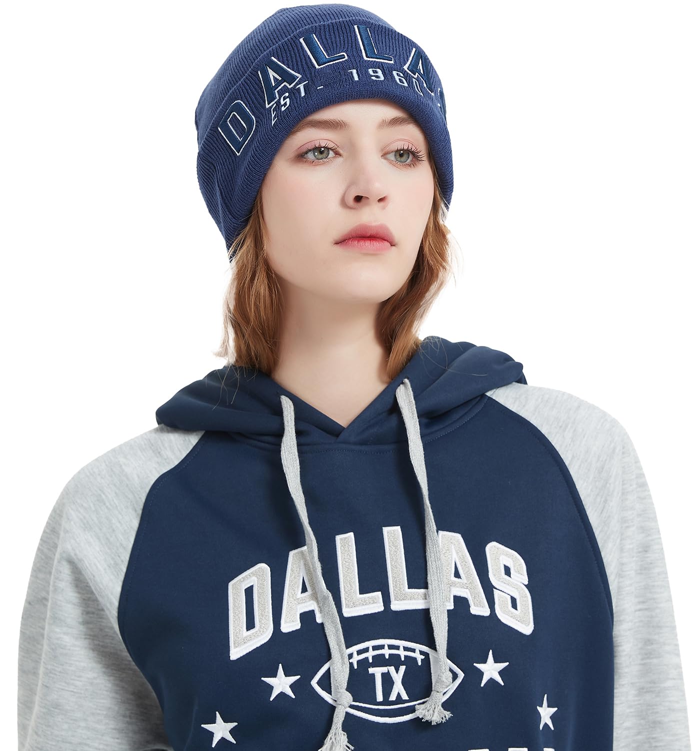 CLORPEAK Dallas Embroidery Classic Cuff Beanie Hat Cuffed Winter Hat Knit Toque Skull Cap - Navy OneSize