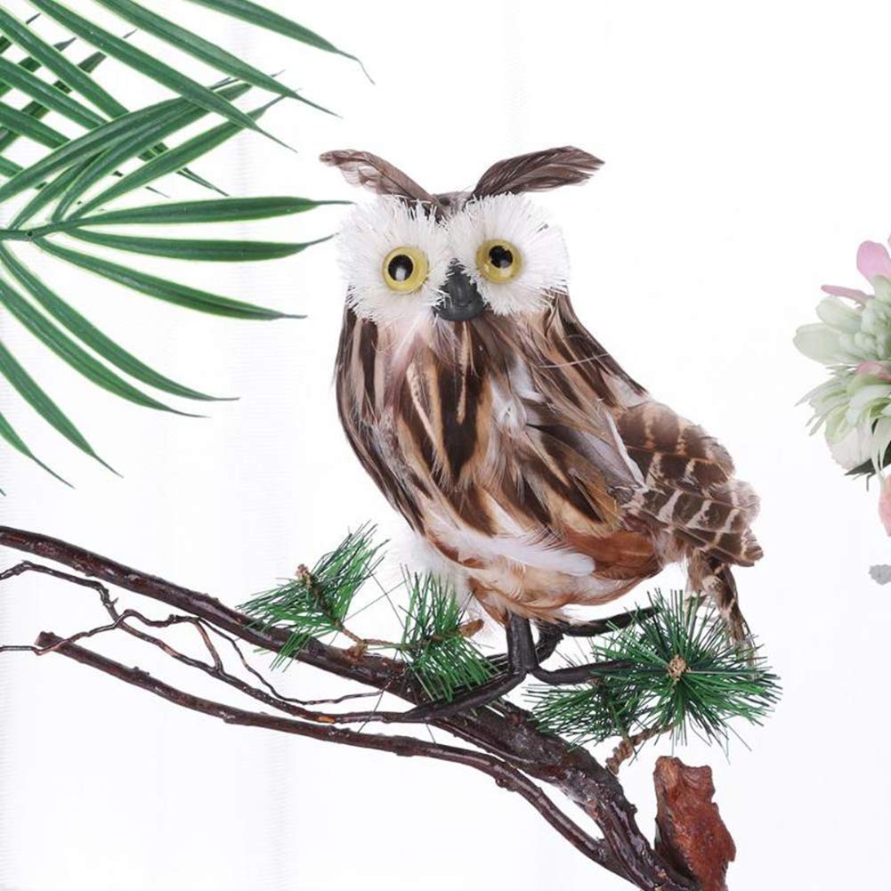 LWINGFLYER Realistic Brown Feathered Owl Artificial Furry Owl Foam Bird Ornaments for Party Decoration Wreath Crafts Tree Topper Christmas Ornaments 16cm/6.2inch