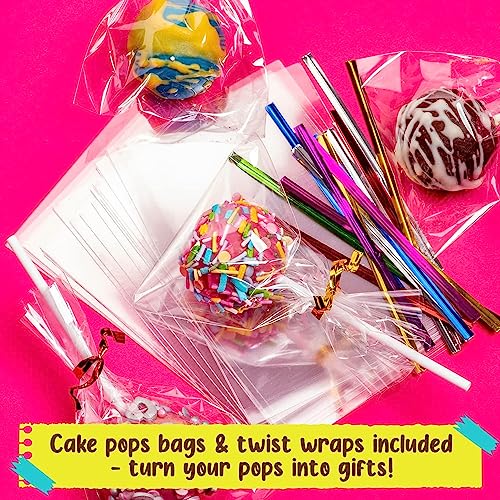 GirlZone Cake Pop Craze Kit, Kids Baking Set for Kids Ages 10-12 with Cake Pop Mold, Cake Pop Kit Stand, Cake Pop Gift Bags and Decorating Pen, Awesome Baking Gifts for Kids and Cakepops Molds Set