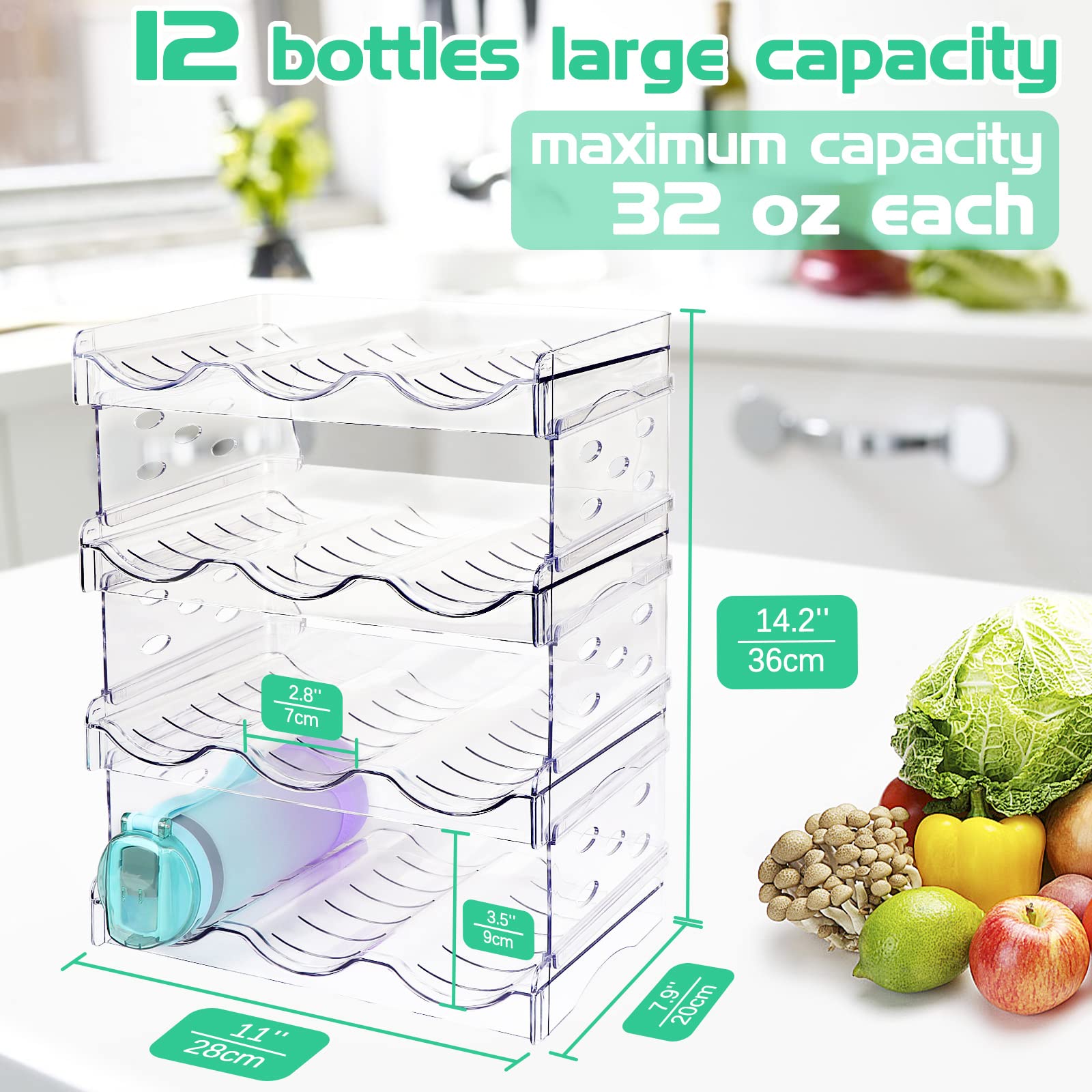 Boribim 4 Pack Stackable Water Bottle Organizer - Water Bottle Holder for Cabinet - Kitchen Pantry Organization and Storage Shelf, Plastic Fridge Wine Drink Racks, Tumbler Travel Mug Cup Organizer
