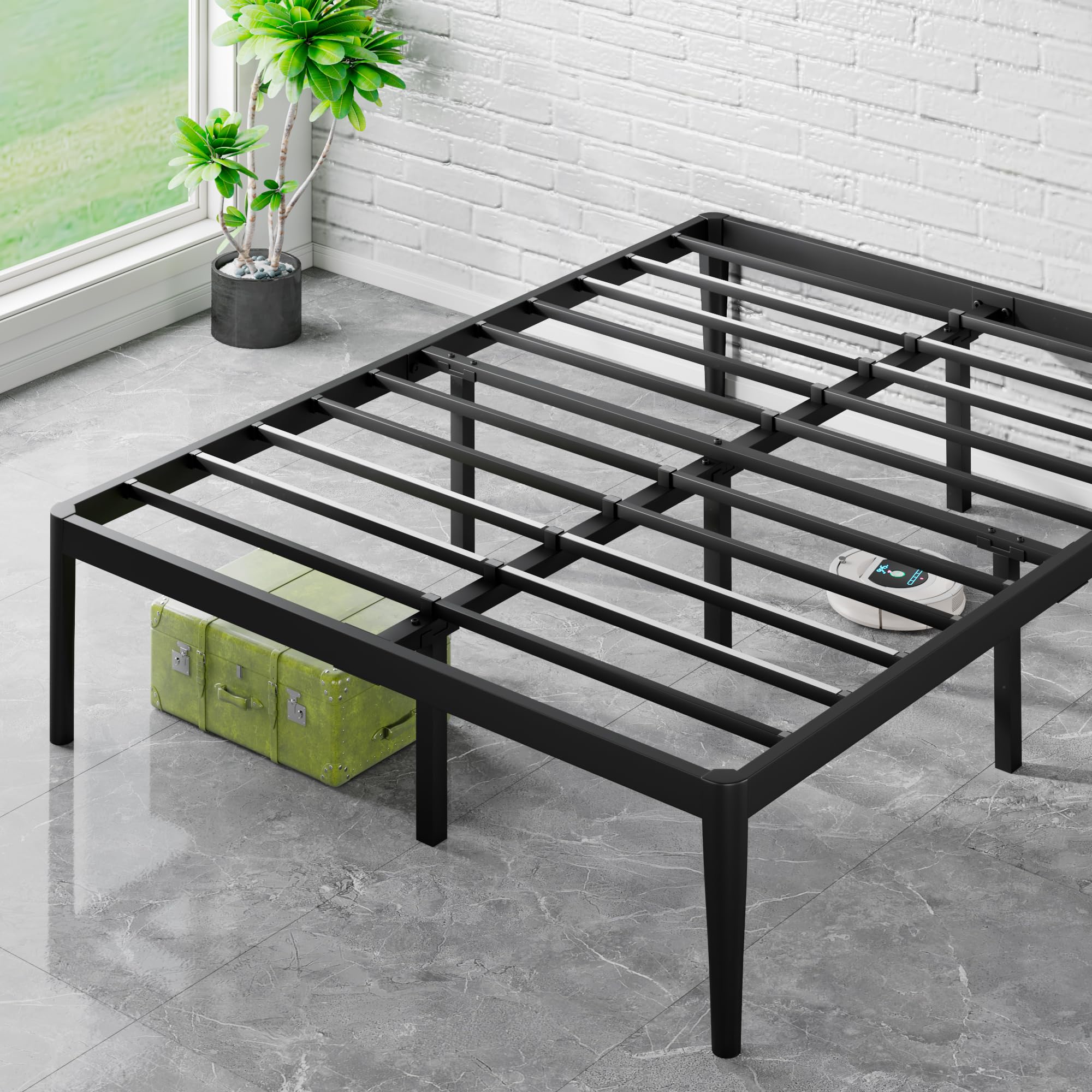 Feonase 18" High Twin Size Metal Platform Bed Frame with Storage Space Under Bed, Heavy Duty Steel Slat Support, No Box Spring Needed, No Noise, Easy Assembly, Black