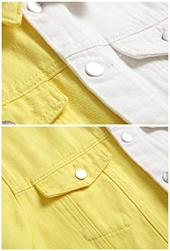 LZLER Jean Jacket for Men,Separable Left&Right Ripped Slim Fit Mens Denim Jacket (Yellow-White, XX-large)
