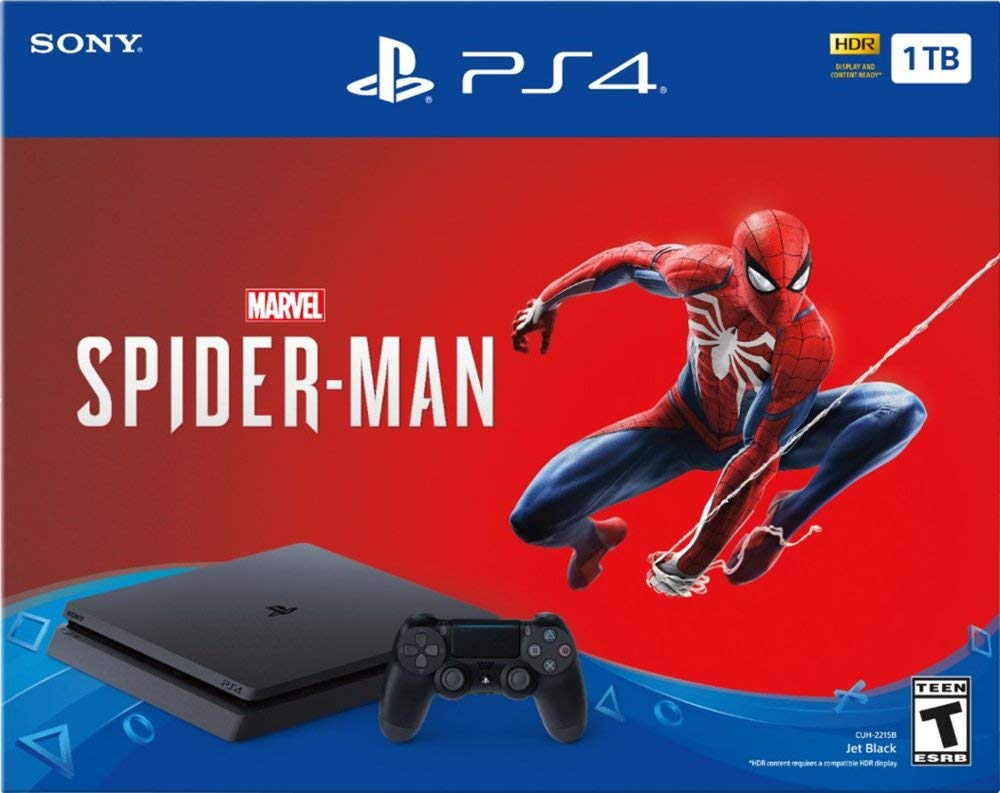 Newest Bundle-PlayStation 4 slim 1TB Console with Marvel's Spider-Man and Assassin's Creed Odyssey Deluxe Edition - Jet Black