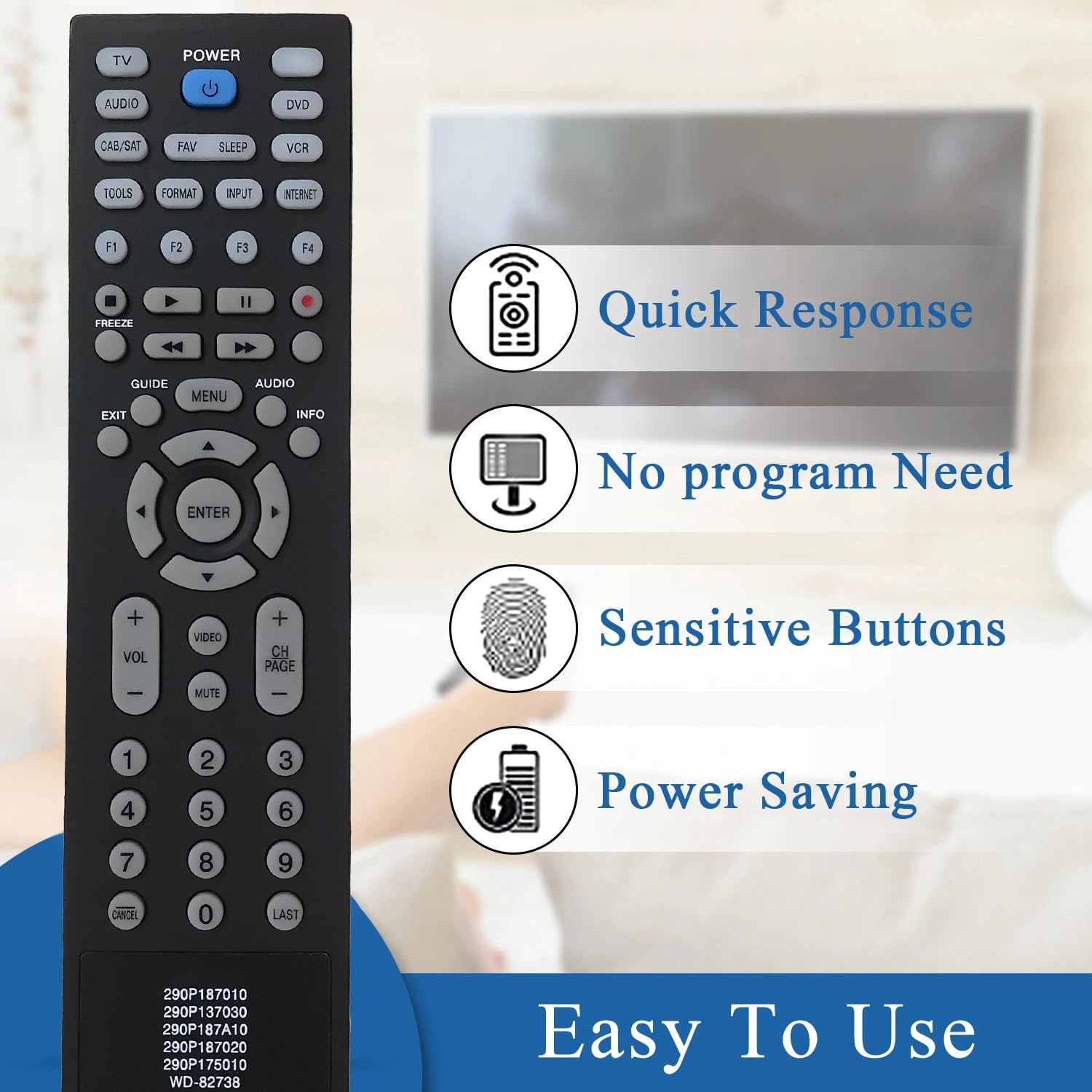 Replacement Remote Control for Mitsubishi TV 290P187A10 LT-46153 LT-55265 LT-55164 WD-60C9 WD-65C9 WD-65638 WD-65638CA WD-73837