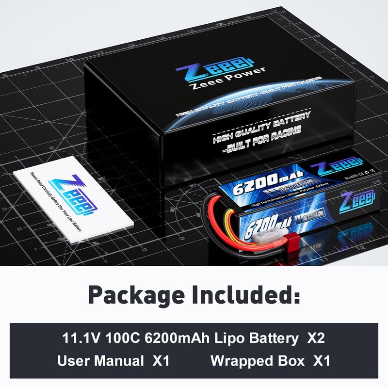 Zeee 3S Lipo Battery 6200mAh 11.1V 100C Hard Case RC Battery with Deans T Connector for 1/8 1/10 Scale Vehicles RC Car Tank Trucks Boats(2 Pack)
