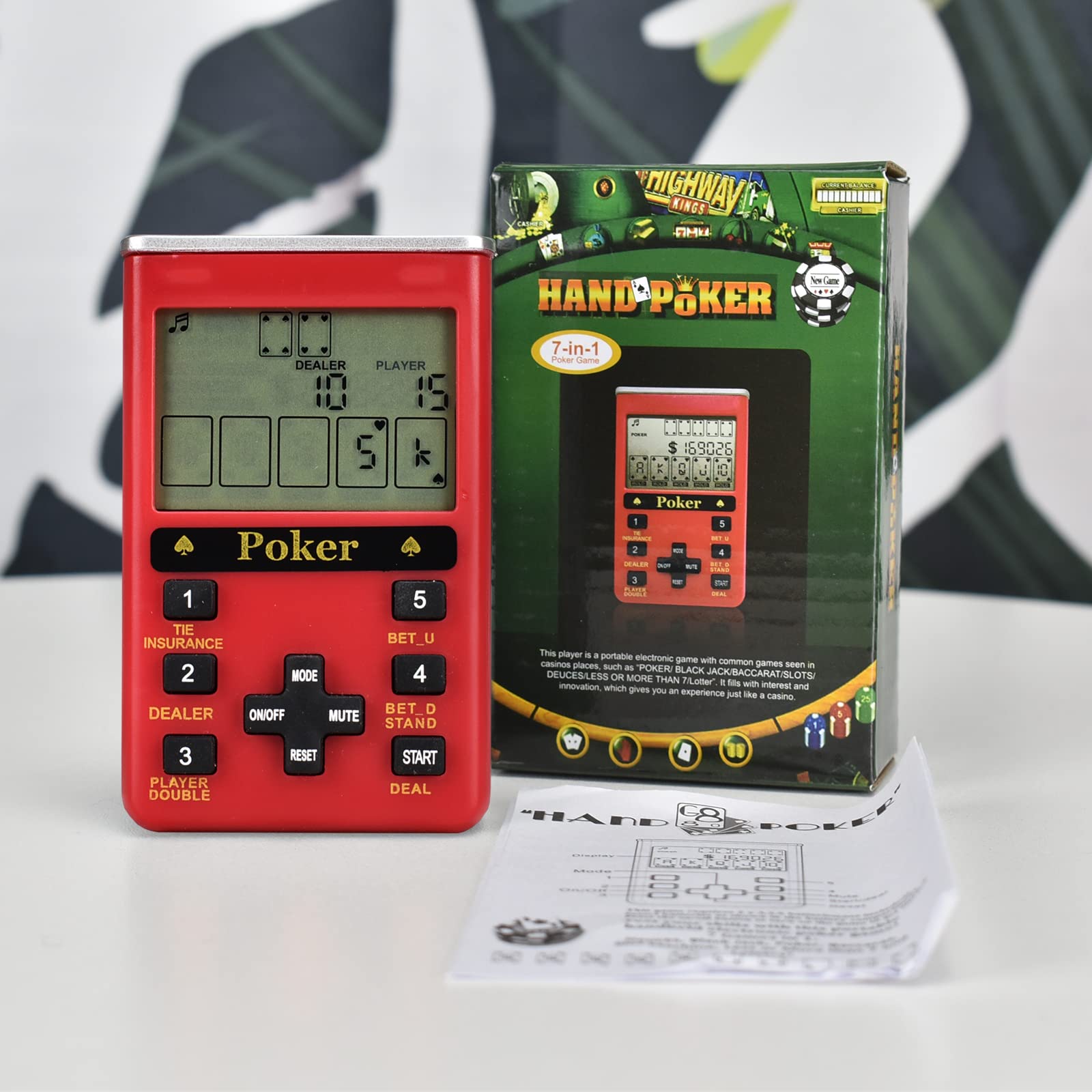 Lyght Electronic Handheld 7 in 1 Poker Game, Blackjack, Deuces, Baccarat, Slot, Lottery, Lucky 7 Dice, Casino Game…