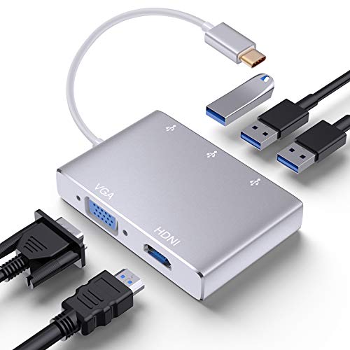 USB C to HDMI VGA USB Adapter, iBosi Cheng 5 in 1 USB C Hub with 4K (Thunderbolt 3 Compatible) USB-C to HDMI Multiport Adapter for MacBook Chromebook Pixel and More Type C Devices