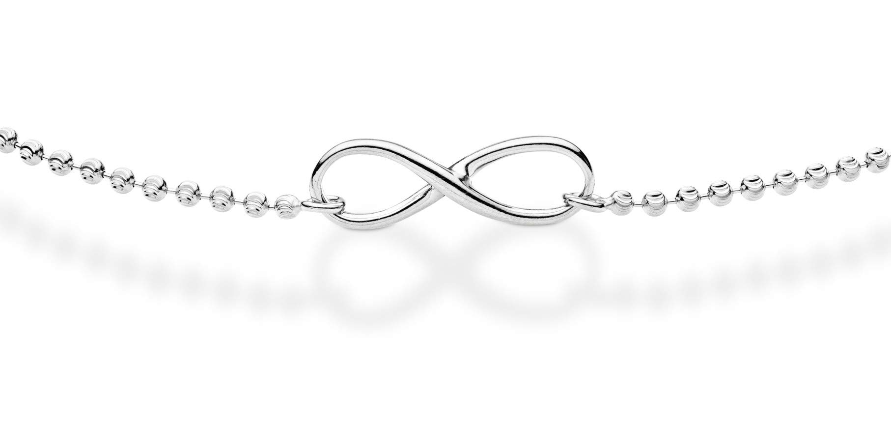 Miabella 925 Sterling Silver or 18Kt Yellow Gold Over Silver Diamond-Cut Infinity Beaded Ball Chain Anklet Ankle Bracelet for Women, Made in Italy (sterling silver, Length 10 Inches)