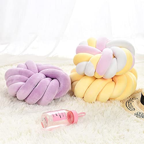 Knotted Throw Pillow, 13.7'' Round Pillows Decorative Throw Pillows for Couch Chair Sofa Cushion, Knit Knot Ball Pillow for Living Room Bedroom Car, White