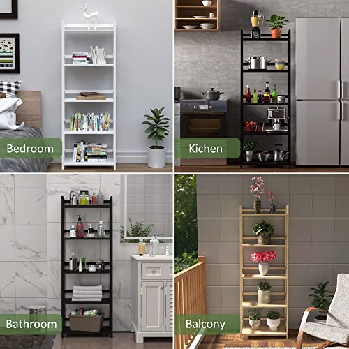 WTZ Upgraded Bookshelf, Storage Book Shelves, 5 Tier Tall Bookcase, Modern Open Ladder Shelf for Bedroom, Living Room, Bathroom, Kids Room, Office, MC-509 (Black)