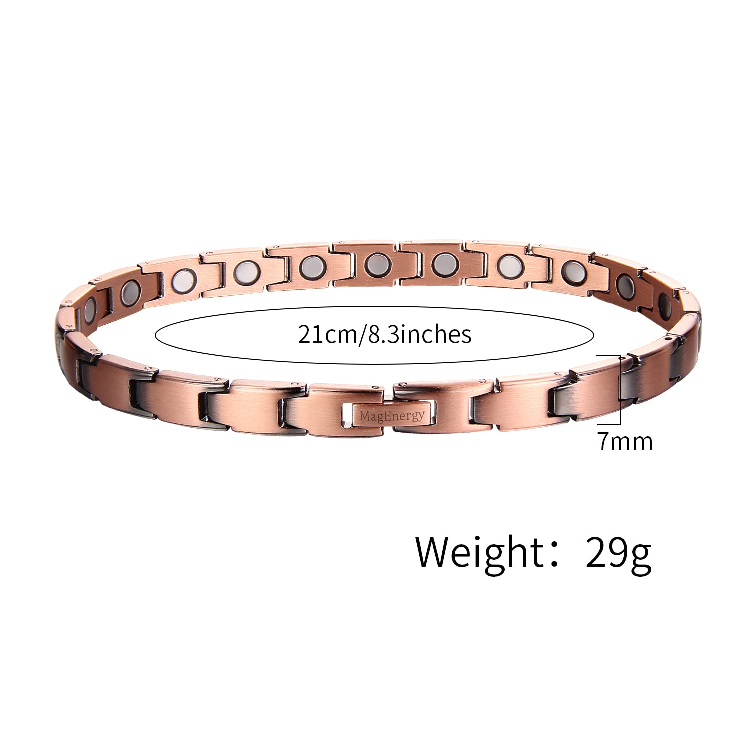 Copper Bracelet & Rings for Women Magnetic Bracelets Link Chain Charm Jewelry Gift 3500 Gauss Magnets with Adjust Tool