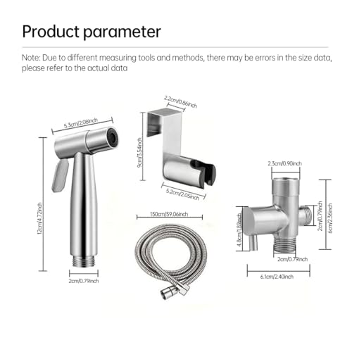 FES Handheld Bidet Sprayer for Toilet, Stainless Steel Material Adjustable Pressure Control Bidet Faucet Diaper Sprayer Set with Hose Attachment Easy Install for Kitchen and Toilet Cleaning (1PCS)