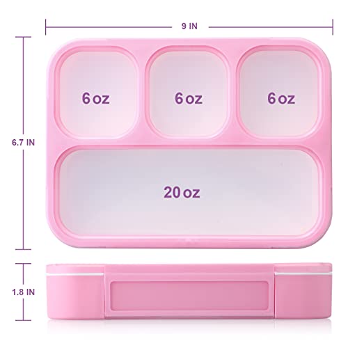 HIWARE Bento Lunch Box for Kids and Adults, Leakproof Lunch Container for Girls, Women with 4 Compartments, BPA-Free, 2 Pack