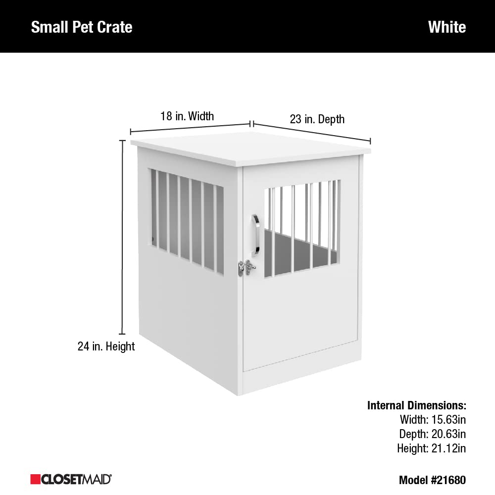 ClosetMaid Pet Crate End Table Furniture for Small Dogs or Cats Under 12 lbs, White Wood Finish