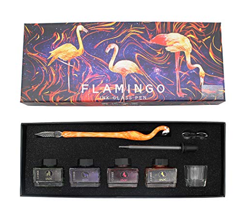 XIAOYU 8 Pcs Handmade Glass Dip Pen Calligraphy Pens Set High Borosilicate Glass Signature Pen with Ink(15ML) - Orange