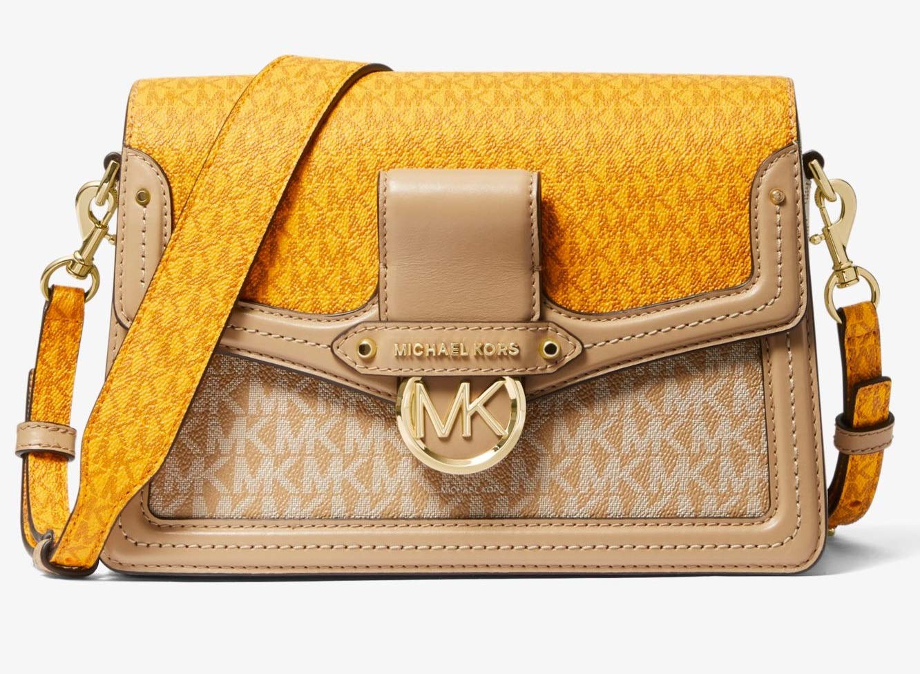 Michael Michael Kors Michael Kors Women s Jessie Medium Two Tone Logo Shoulder Bag in Sunshine Multi, Style 30S0SI6L2V.