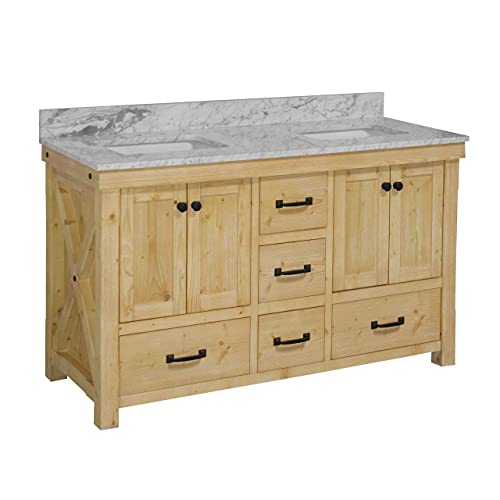Kitchen Bath Collection Tuscany 60-inch Double Bathroom Vanity (Carrara/Driftwood): Includes Driftwood Cabinet with Authentic Italian Carrara Marble Countertop and White Ceramic Sink