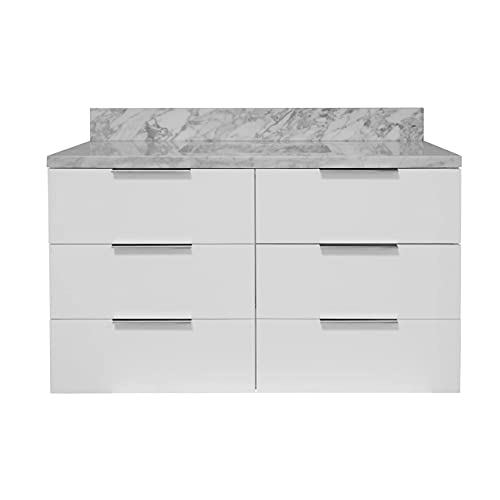 Kitchen Bath Collection Oslo 42-inch Floating Bathroom Vanity (Carrara/White): Includes White Cabinet with Authentic Italian Carrara Marble Countertop and White Ceramic Sink