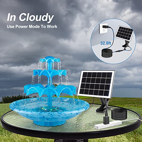 Mademax 3 Tier DIY Solar Fountain with 24-Hours Working and Lights, Upgrade 3.5W Solar and Electric Pump, Solar Powered Bird Bath Fountain Water Feature for Bird Bath, Garden, Balcony, Outdoor