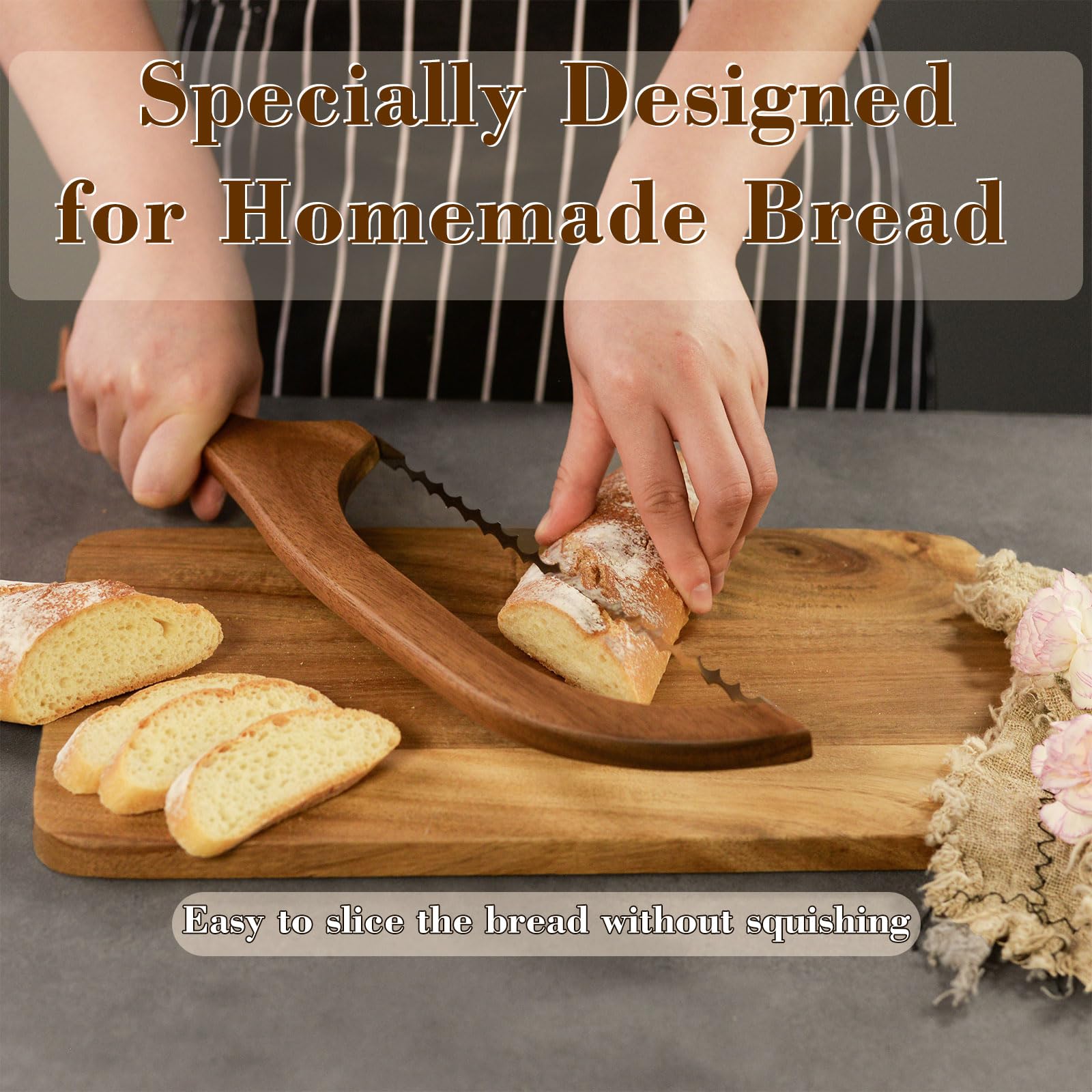 Flechazo Bread Knife for Homemade Bread - with Sourdough Lame Bread Scoring Tool and Replacement Stainless Steel Saw, Premium Serrated Blade for Effortless Slicing Bread, Sourdough and More