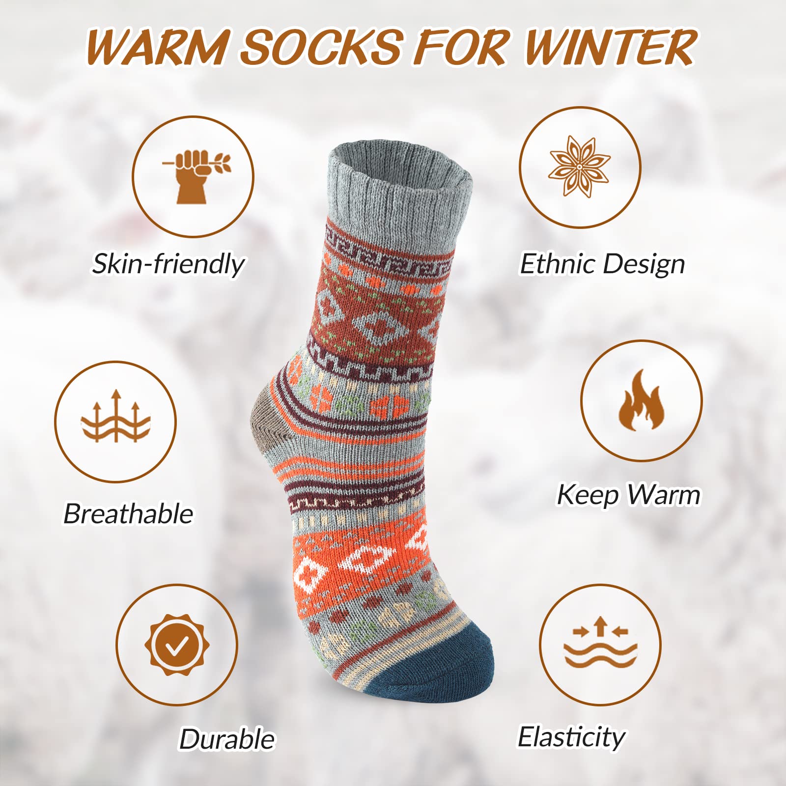 Clothclose 5 Pairs Comfortable and Warm Crew Boot Socks - Vintage Winter Socks, Soft Thick Knit Cabin Cozy Wool Gifts for Women and Men