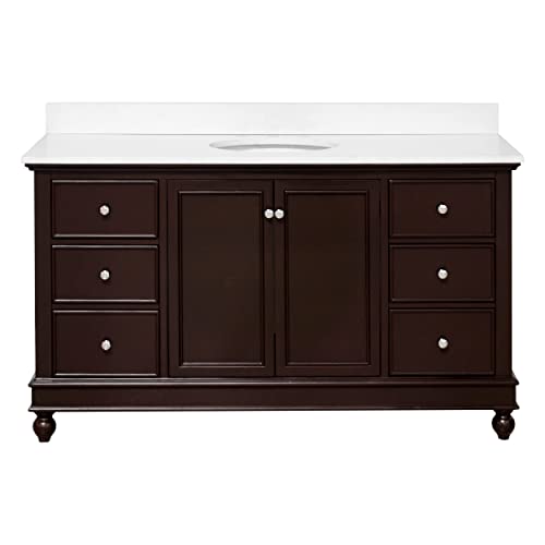 Kitchen Bath Collection Bella 60-inch Single Bathroom Vanity (Chocolate/Quartz): Includes Chocolate Cabinet with Stunning Quartz Countertop and White Ceramic Sink