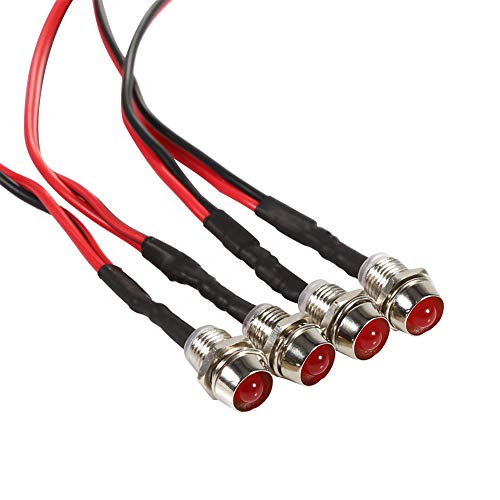 Haosie 4Pcs 12v Green LED Lights Indicator Lights, Flat Head Indicator Signal Lamp with 230mm Cable Length Metal LED Indicator Light for Car Trucks Boats(Red)