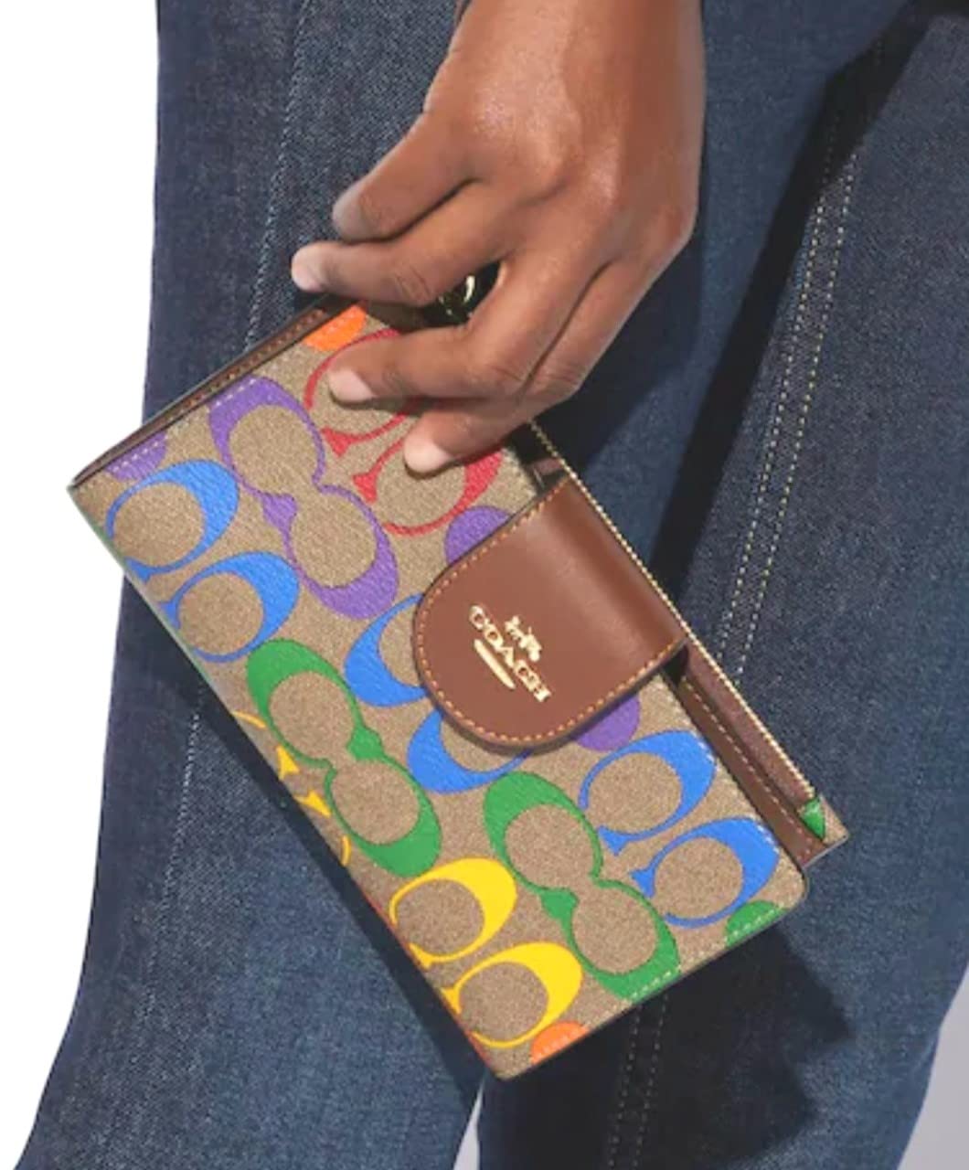 COACH Women's Tech Phone Wallet (Signature Canvas - Rainbow - Khaki Multi)