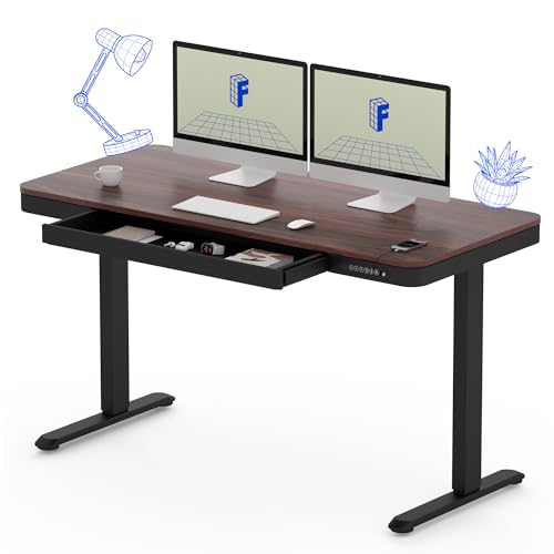 FLEXISPOT 55" Electric Standing Desk with Drawers, Quick Assembly Home Office Sit Stand Desk with Storage, USB Charging, Computer Desk for Home Office (55" Wood, Dark Walnut/Black)