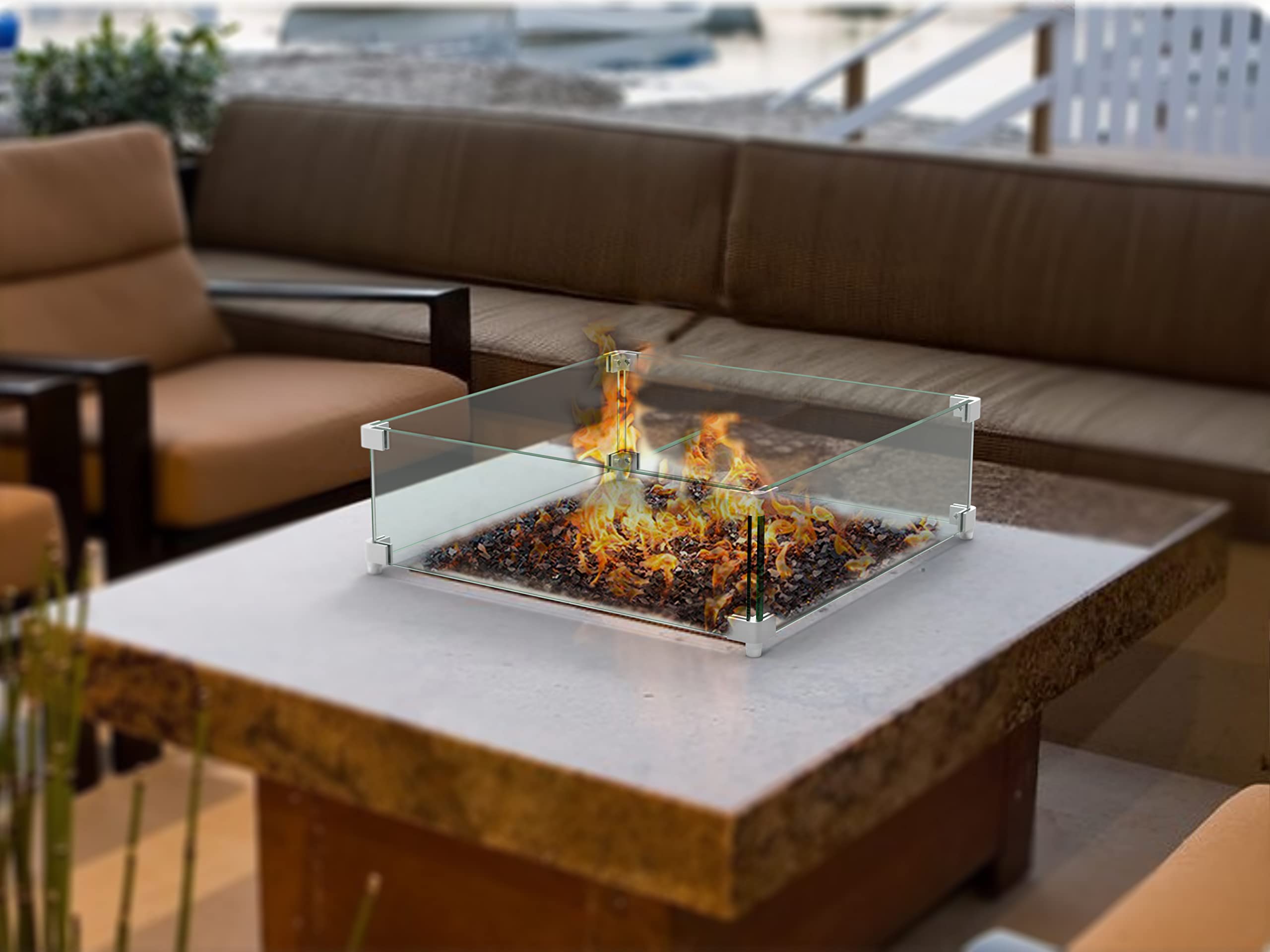 Emardom 19"x19"x6" Square Fire Pit Wind Guard, Fire Pit Wind Guard for 28-32 inch Fire Pit Table, 5/16 Inch Thickness Clear Tempered Glass